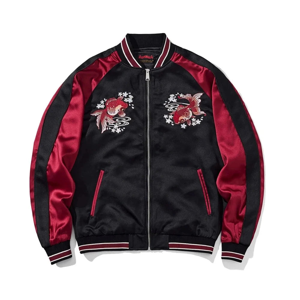 Premium embroidery gold fish sakura sukajan jacket – High Street Beast