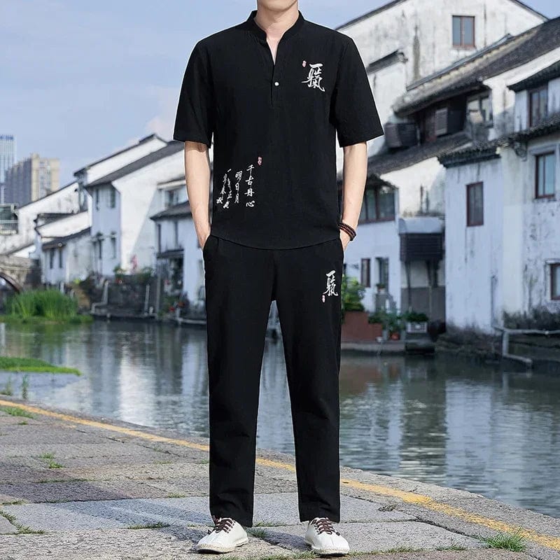Tang kanji text linen shirt pants set – High Street Beast